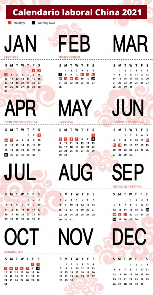 Calendario laboral China 2021